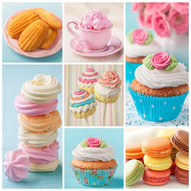 Pastel Colored Cakes Collage Stock Photo - Image of cookies, decoration ...