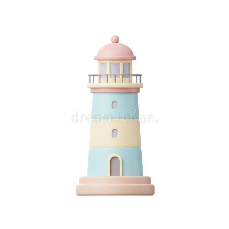 Pastel Colored Cartoon Lighthouse 3D Render Stock Illustration ...