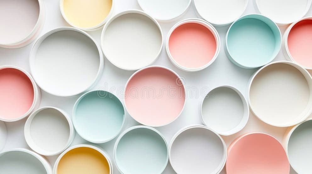 Pastel Colored Circular Containers Arranged Artistically Stock ...