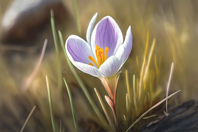 Pastel-colored Crocus Blooming in a Meadow Stock Illustration ...