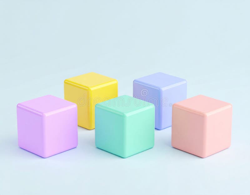 Pastel Colored Cubes on Light Blue Background Stock Illustration ...