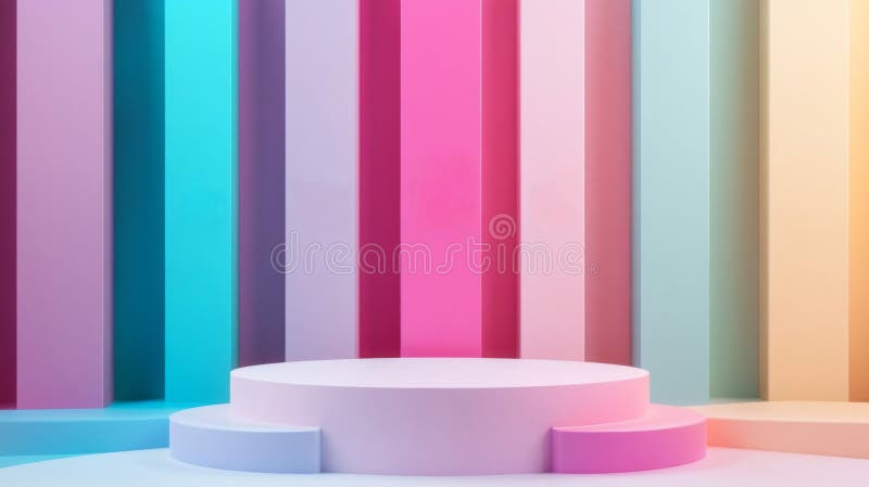 Pastel Colored Cylindrical Platform with Vertical Striped Background ...