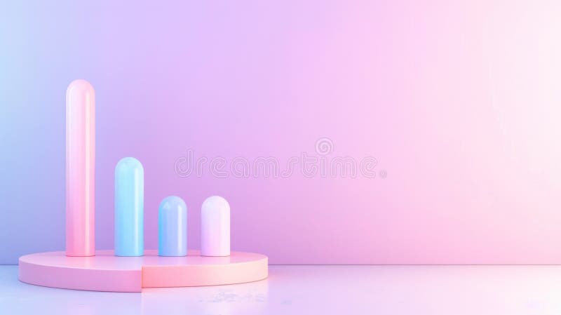 Pastel-Colored 3D Bar Chart on Pink and Purple Gradient Background ...