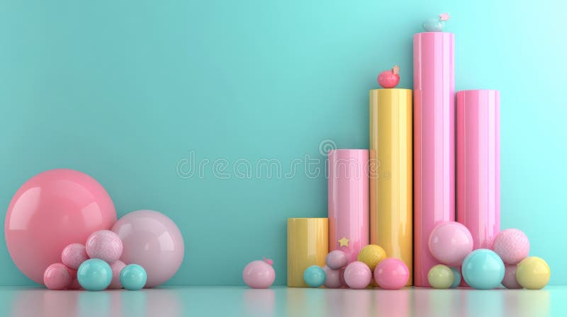 A Pastel-colored 3D Bar Graph with Decorative Spheres and Stars ...