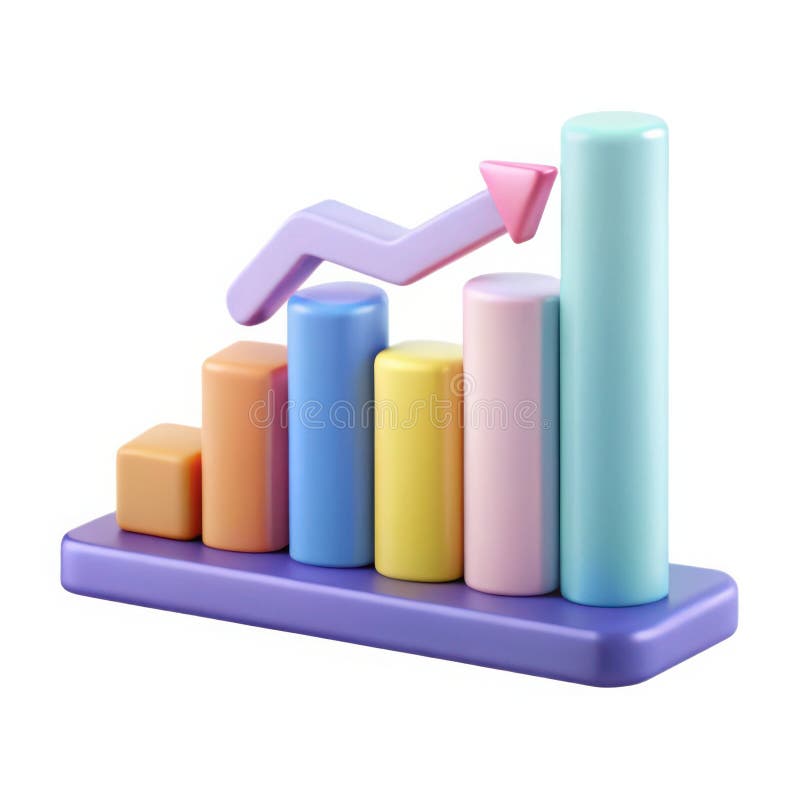 Pastel Colored 3d Bar Graph with Decreasing Trend Isolated on White ...
