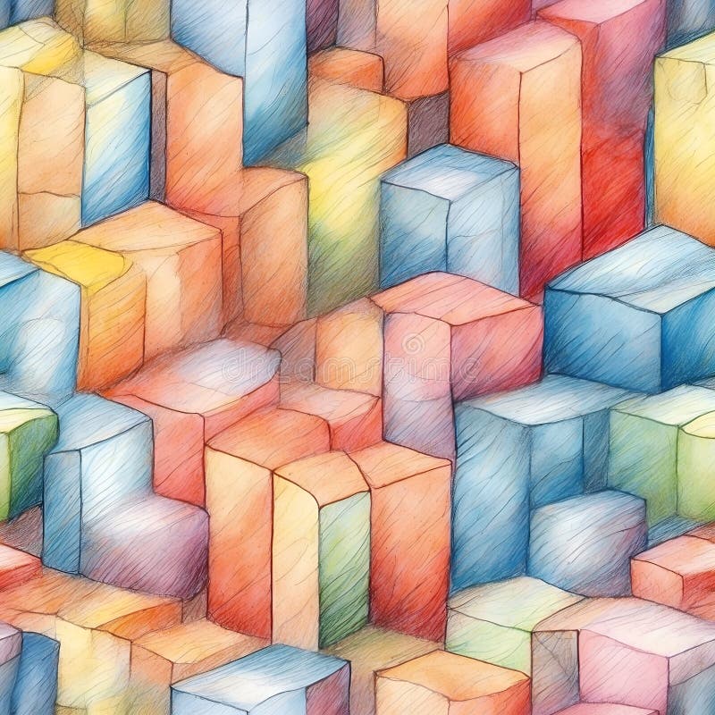 Pastel Colored Drawing of a Seamless Pattern of Multiple Cubes ...