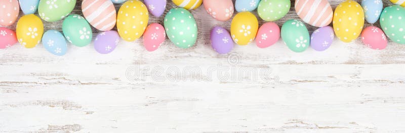 Easter Egg Top Border Over a Rustic White Wood Background Stock Image ...