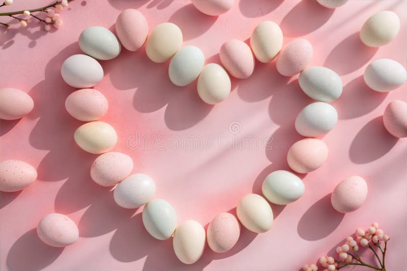 Pastel-Colored Easter Eggs Form a Heart on a Pink Background Stock ...