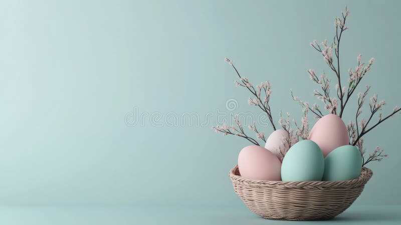 Pastel-colored Easter Eggs Rest Peacefully in a Wicker Basket ...
