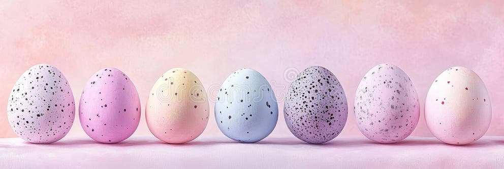 Pastel-colored Easter Eggs with Speckled Patterns on a Soft Pink ...