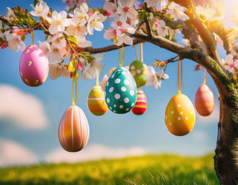 Pastel Colored Eggs Dangle Branches Stock Photos - Free & Royalty-Free ...
