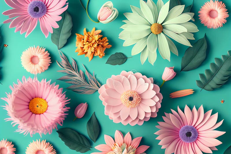 Pastel Colored Flowers Background. Generative Ai Stock Illustration ...
