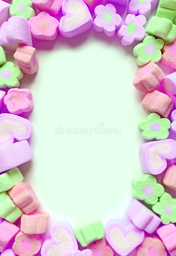 Pastel Colored Frame Flower Heart Shaped Marshmallow Candies Stock ...