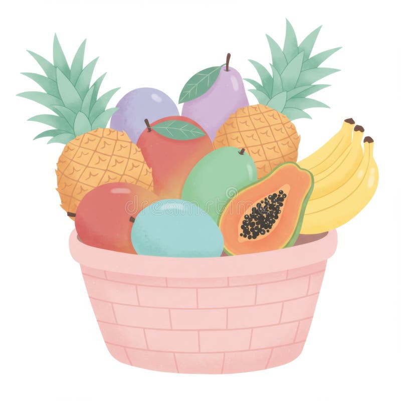 Pastel Colored Fruit Basket Illustration Stock Illustration ...