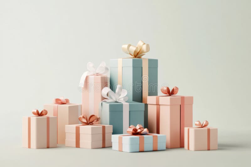 Pastel Colored Gift Boxes with Ribbons Stacked Together Stock Image ...