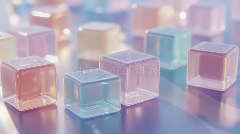 Pastel Colored Glass Cubes on Reflective Surface Stock Photo - Image of ...