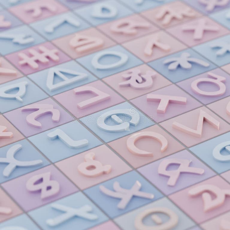 Pastel-colored Grid Features an Array of Abstract Symbols and Letters, Each Tile Stock ...