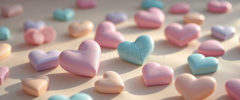 Pastel Colored Heart Shaped Decorative Objects Scattered Across a ...