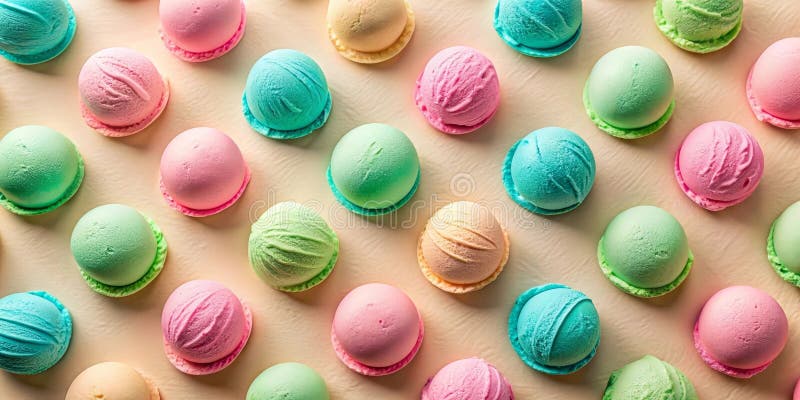 Pastel-colored Ice Cream Scoops Arranged in a Repeating Pattern on a ...