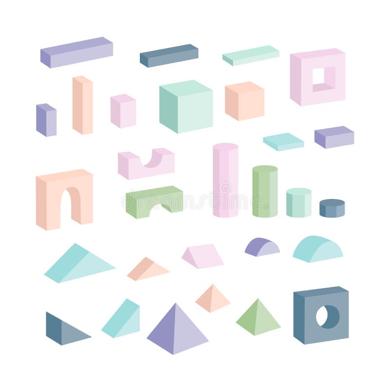 Pastel Colored Isolated Toy Building Blocks / Elements. Vector Stock ...