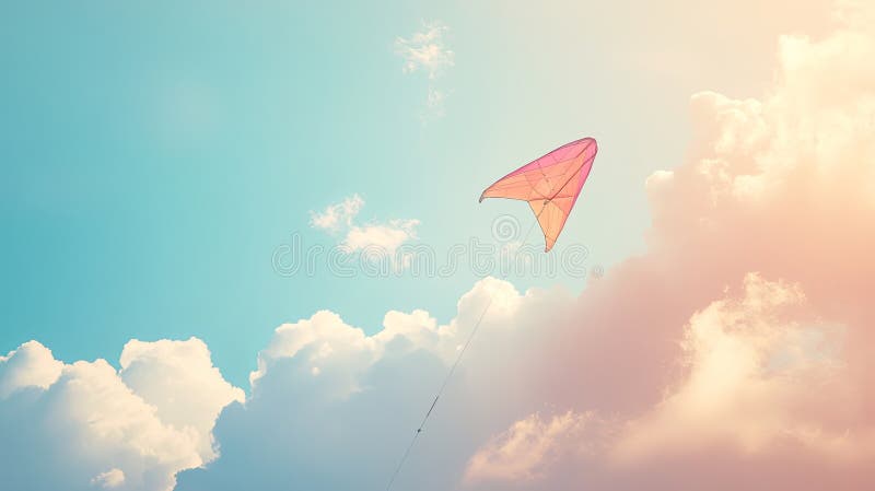 A Pastel-colored Kite Flying in the Sky with Fluffy Clouds Stock Image ...