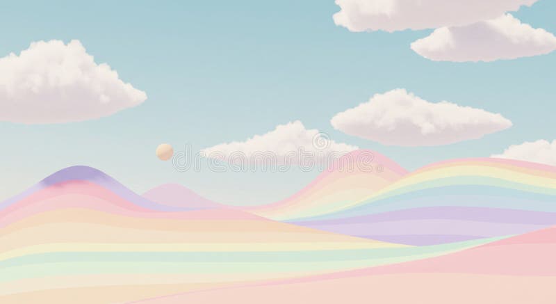 Pastel-colored Landscape Features Rainbow-striped Rolling Hills Under a ...