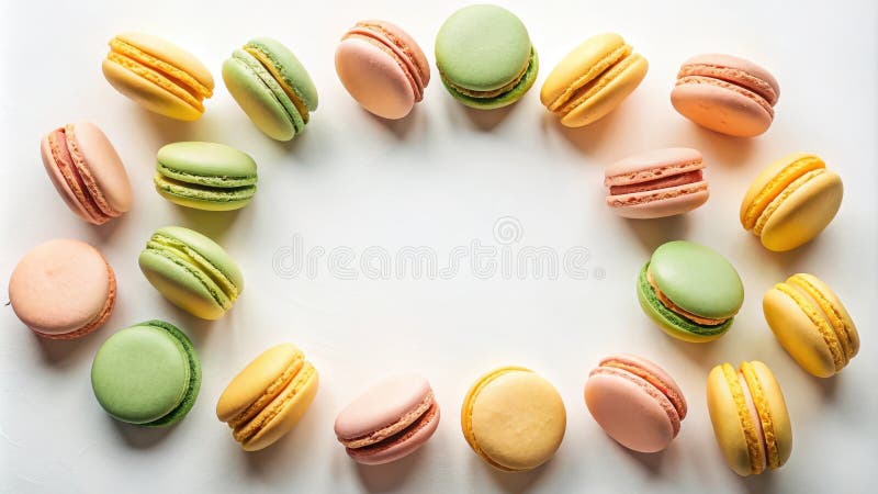 Pastel-colored Macarons Arranged in a Circular Frame on a White ...
