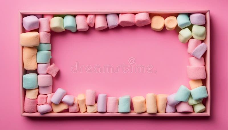 Pastel Colored Marshmallows Forming Frame Around Pink Background Stock ...