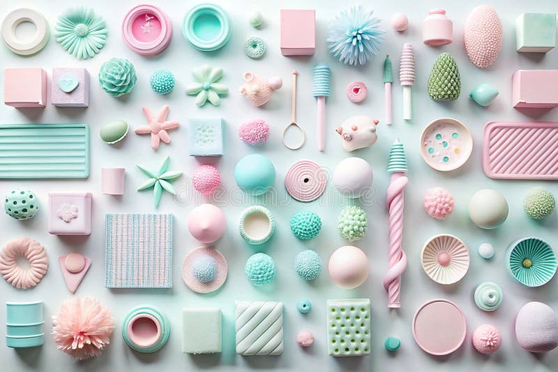 Pastel-colored Objects Arranged in a Flat Lay Composition Stock ...