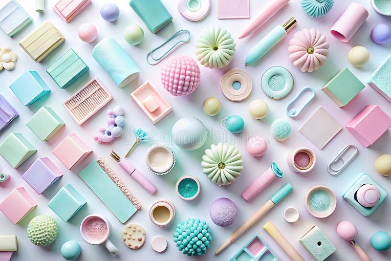 Pastel-colored Objects Arranged in a Flat Lay Composition Stock ...