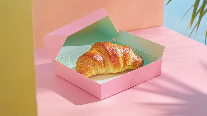A Pastel-colored Pastry Box with a Single Croissant Inside, Styled on ...
