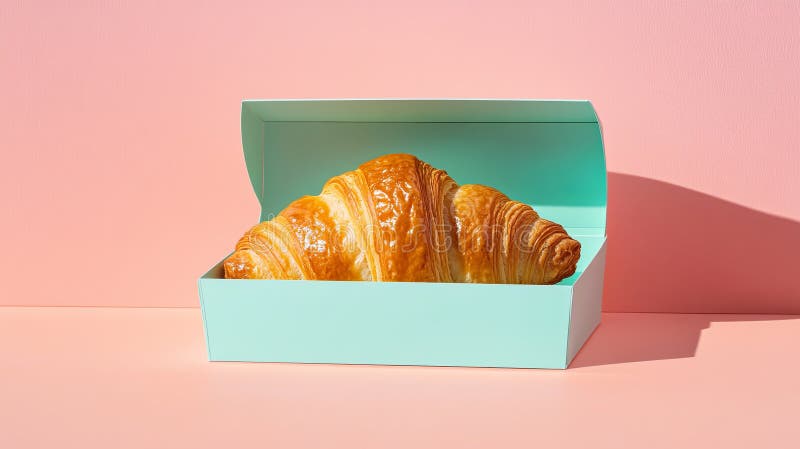 A Pastel-colored Pastry Box with a Single Croissant Inside, Styled on ...