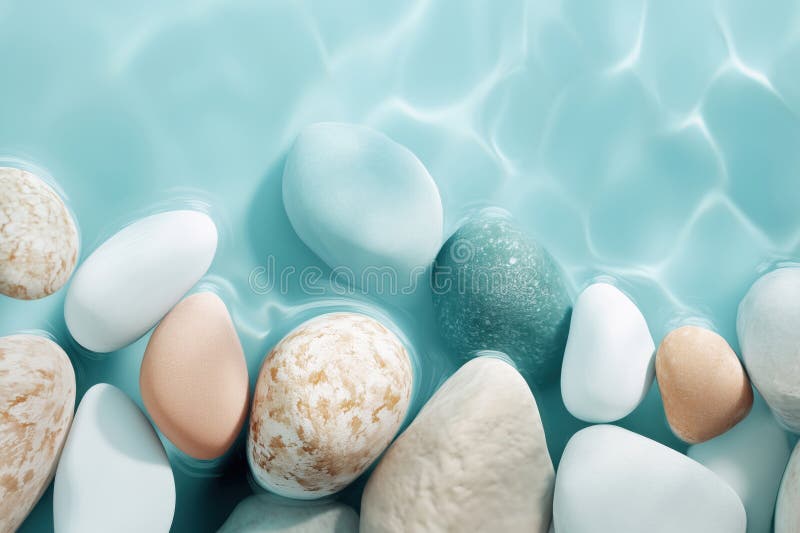 Pastel Colored Pebbles and Crystal Clear Blue Water. Stock Illustration ...