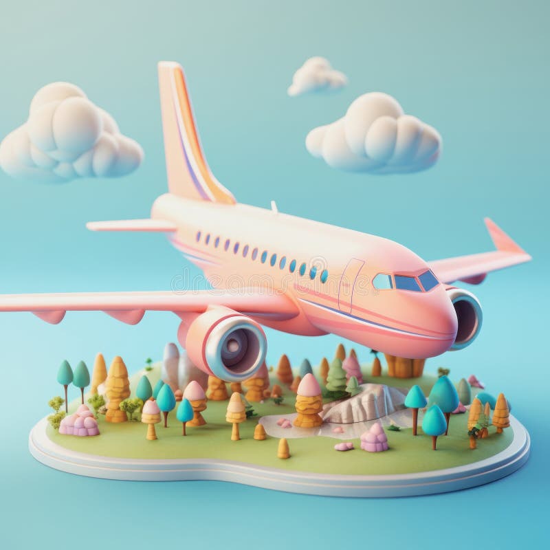 Pastel Colored Plane in 3d Against Light Blue Background Stock ...