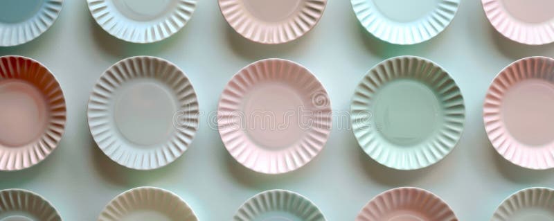 Pastel Colored Plates in an Orderly Pattern on a White Background ...