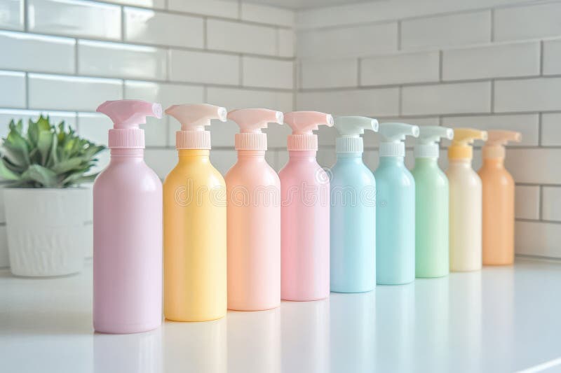 Pastel Colored Pump Bottles Arranged in a Row Stock Image - Image of ...