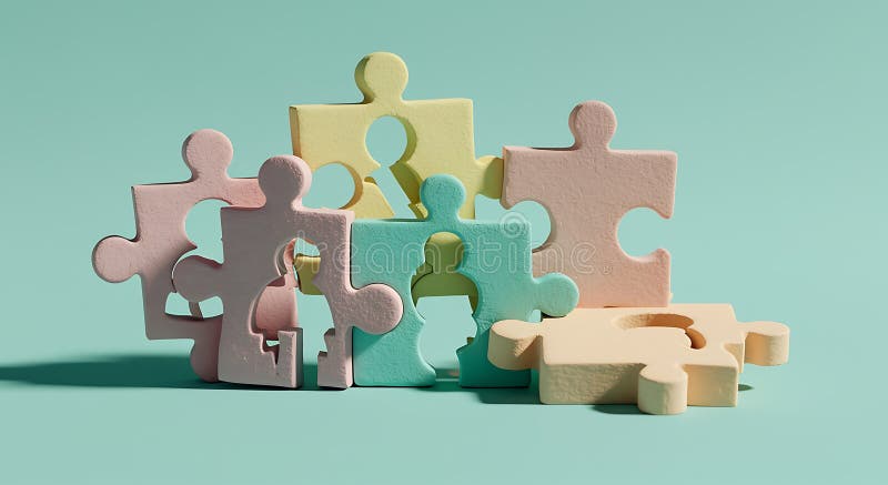 Pastel Colored Puzzle Pieces Interlocking Representing Teamwork Stock ...