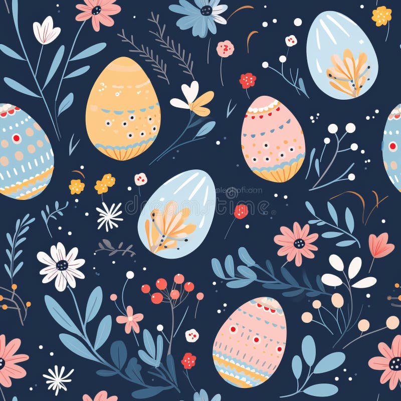 Pastel Colored Seamless Pattern with Cheerful Easter Theme Vector ...