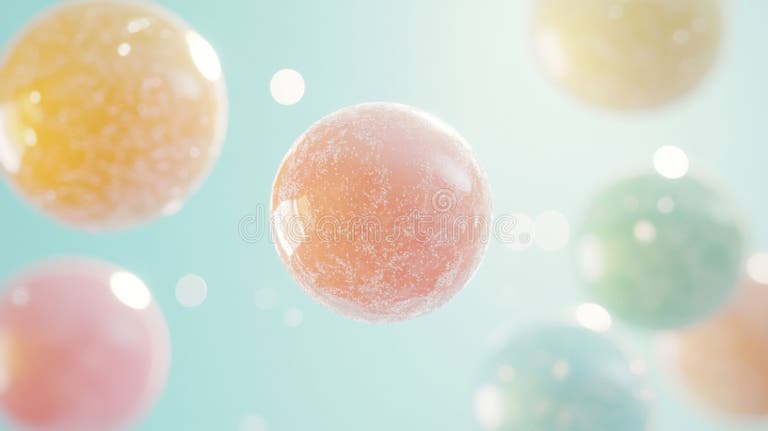 Pastel Colored Spheres Float in a Soft Blue Background Stock ...