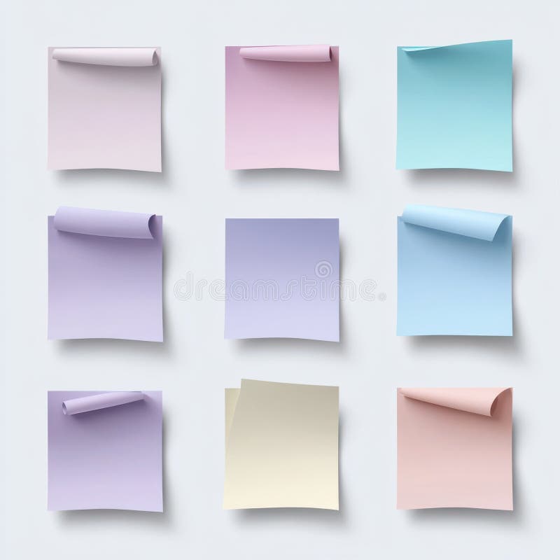 Pastel Colored Sticky Notes on White Background Blank Reminder Notes ...