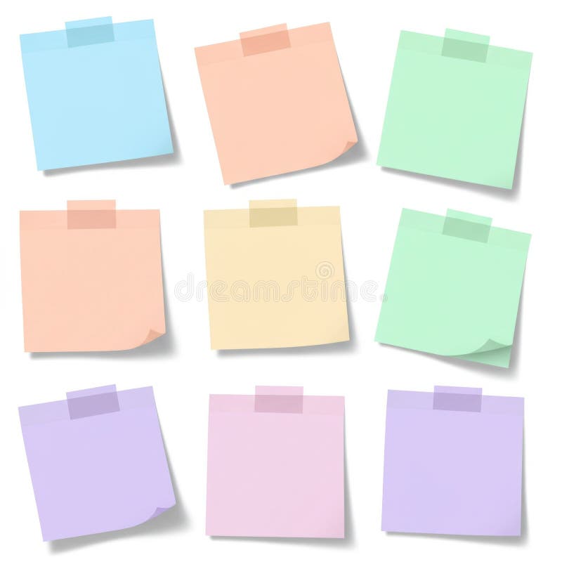 Pastel Colored Sticky Notes on White Background Stock Illustration ...