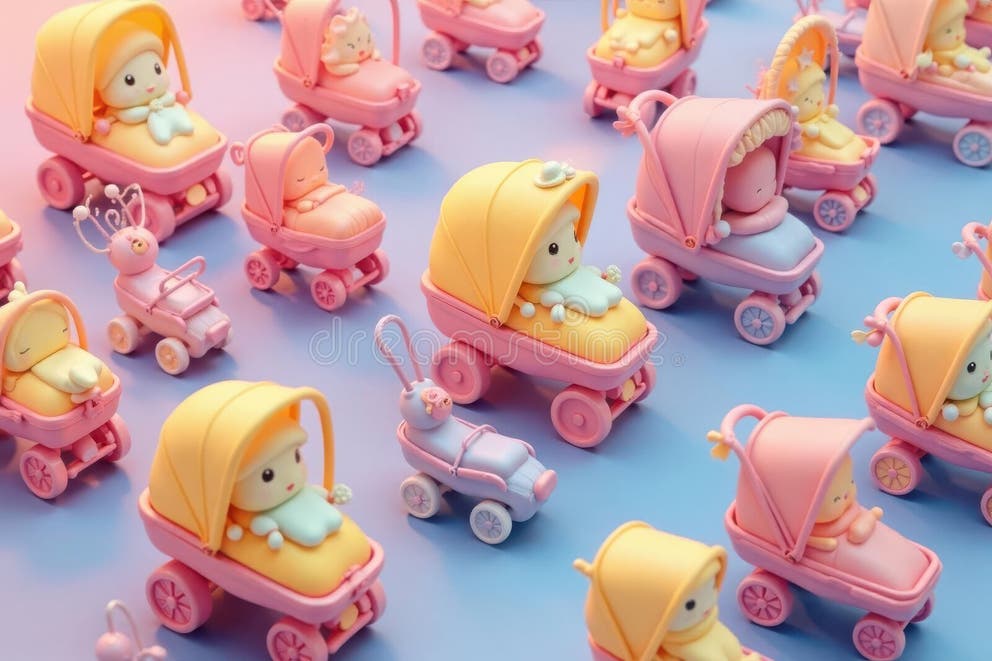 Pastel Colored Strollers Forming a Repeating Geometric Pattern , Baby ...