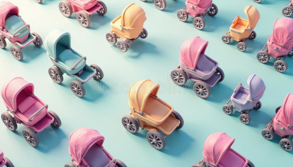 Pastel Colored Strollers in Repeating Geometric Pattern, Colorful, Baby ...