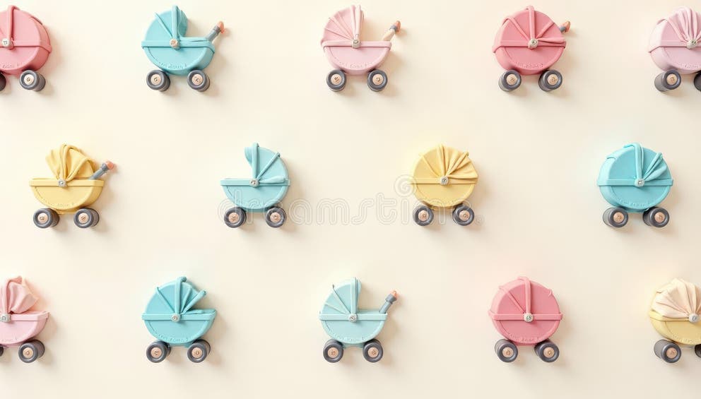 Pastel Colored Strollers, Repeating Pattern on Light Background, Fun ...