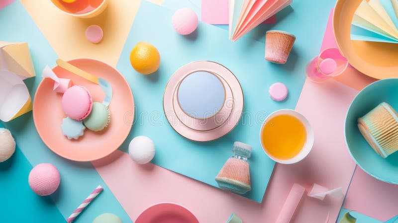 Pastel-colored Table Setting with Desserts and Decor Stock Image ...