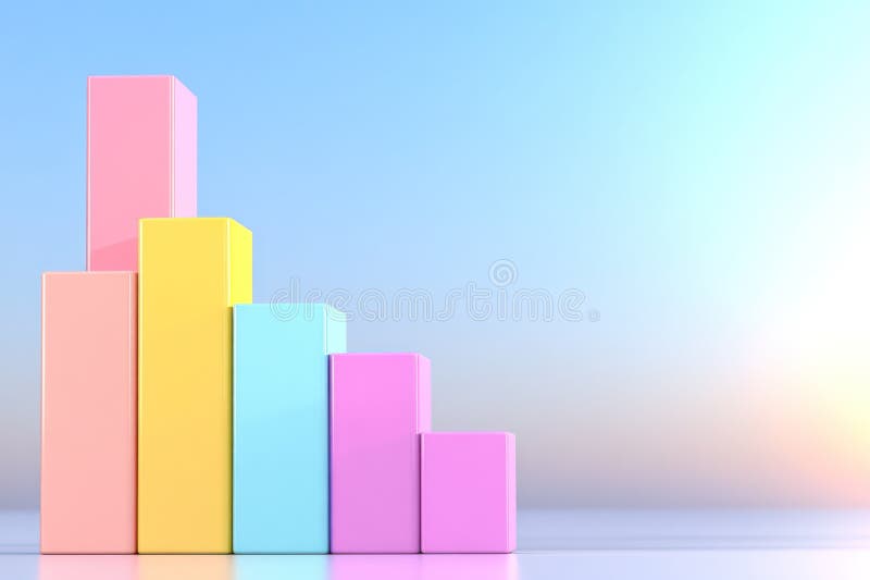 Pastel Colored Three-Dimensional Bar Graph Render on White Background ...