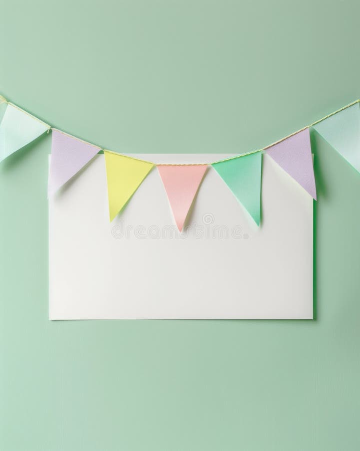 Pastel-colored Triangular Flags Above a Plain Card Mockup. Stock Image ...