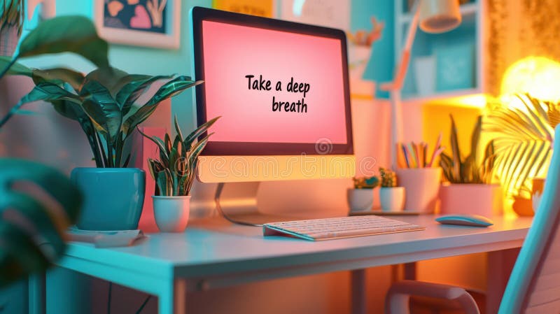 Pastel Colored Workspace with a Sticky Note that Says Take a Deep ...