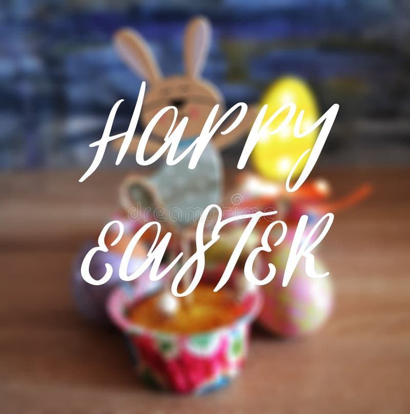 Pastel and Colorful Easter Eggs and Cakes with Happy Easter Word. Stock ...