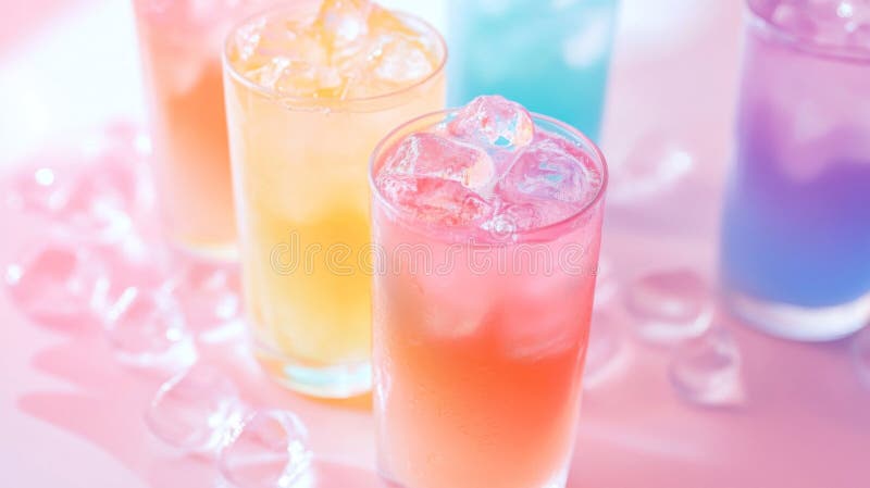 Pastel Colorful Iced Drinks in Glasses Stock Illustration ...